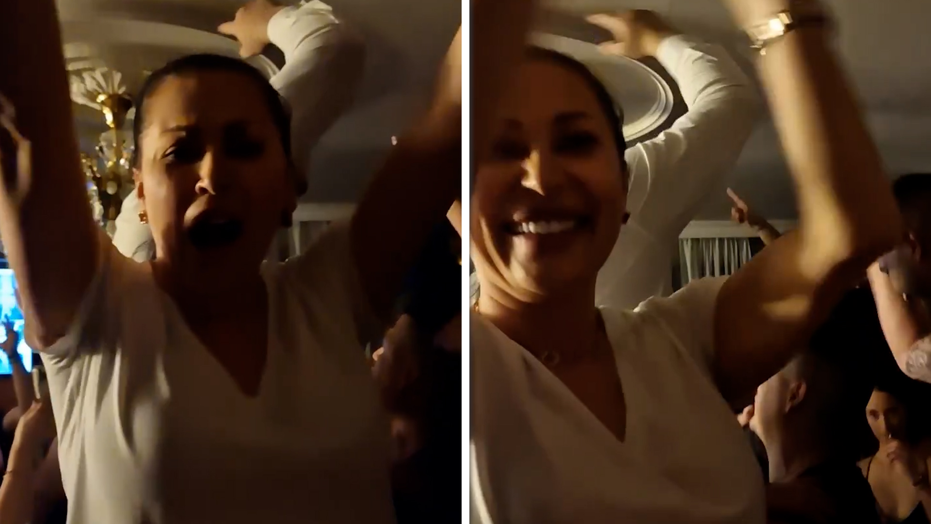 Ceca se popela na stolicu i veseli se, dok Sloba Radanović peva "Sa ...