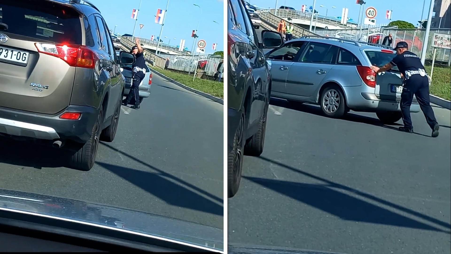 Neverovatan prizor na auto-putu kroz Beograd: Policajac gura automobil ...